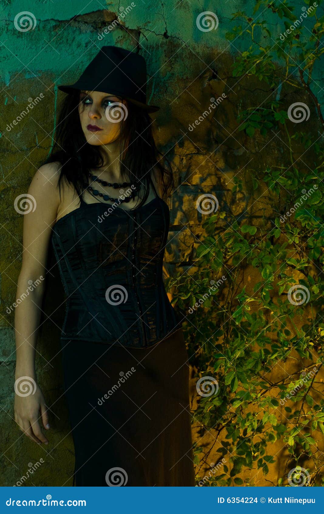 Female goth posing in hat stock photo. Image of outside - 6354224