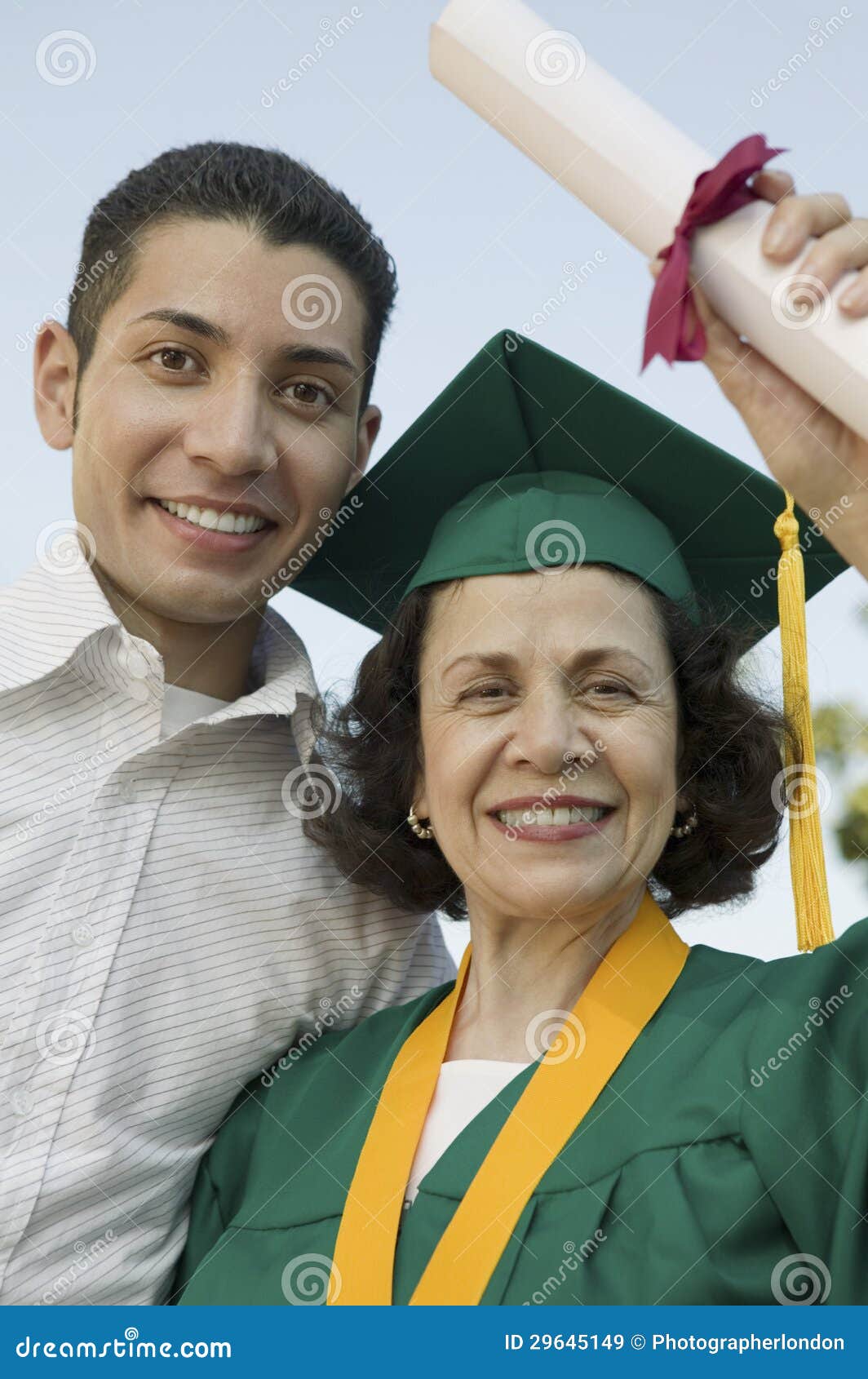 Female Graduate with Her Son Holding Degree Stock Image - Image of male ...