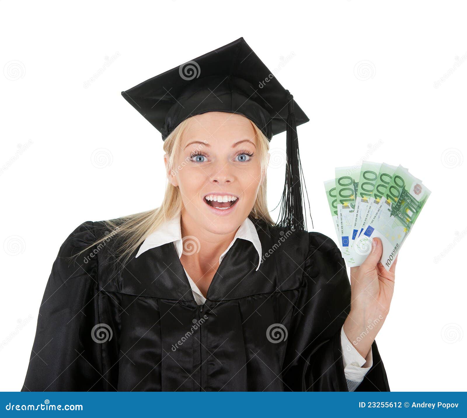 Female Graduate Student Holding Money Stock Photo - Image of degree ...