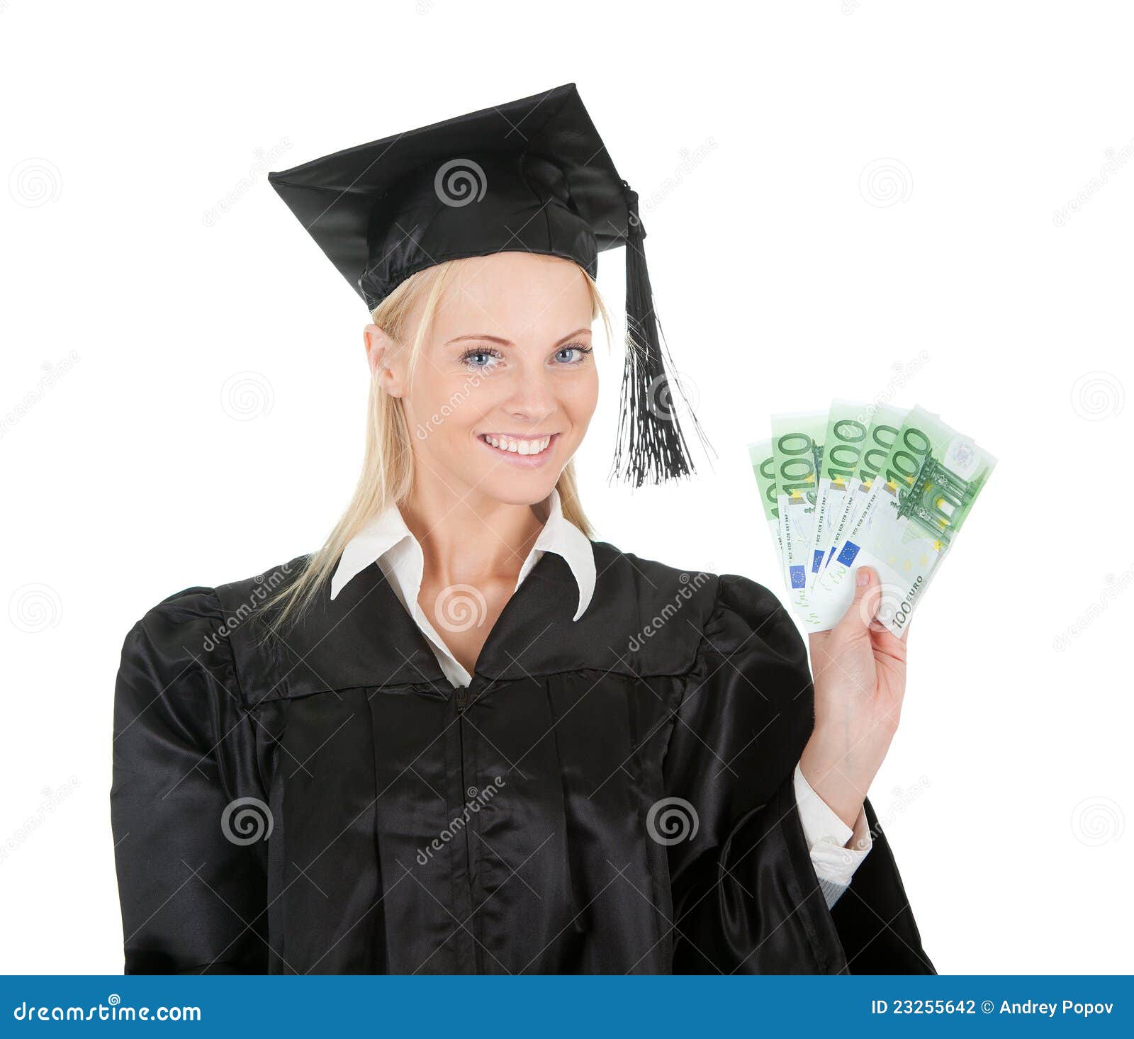 Female Graduate Student Holding Money Stock Photo - Image of isolated ...