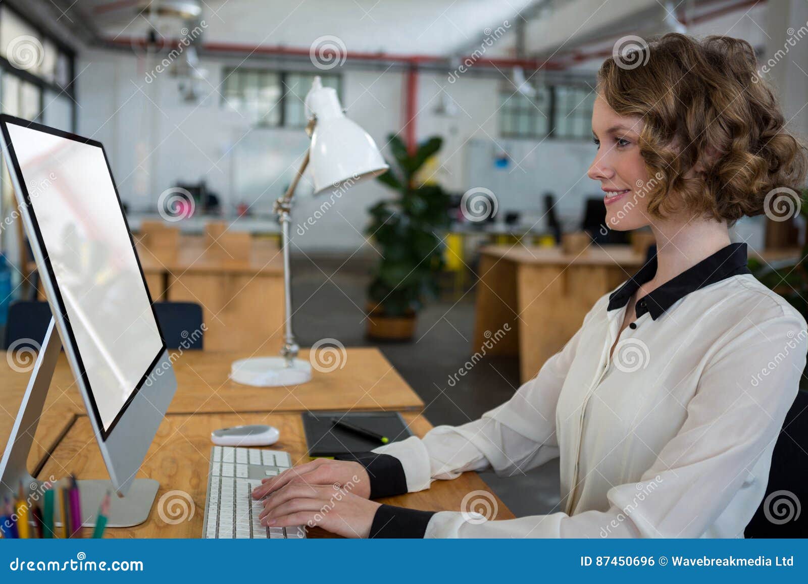 Female Graphic Designer Using Desktop Pc Stock Photo - Image of ...