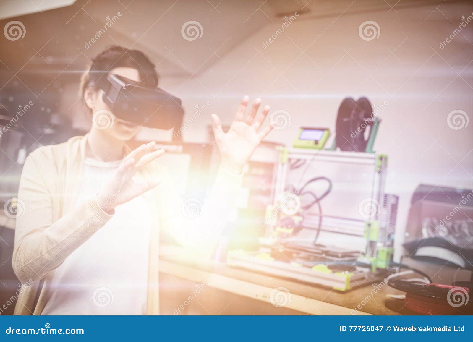 Female Graphic Designer Using the Virtual Reality Headset Stock Image ...