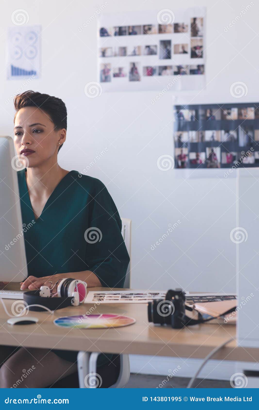 Female Graphic Designer Working on Computer at Desk Stock Image - Image ...