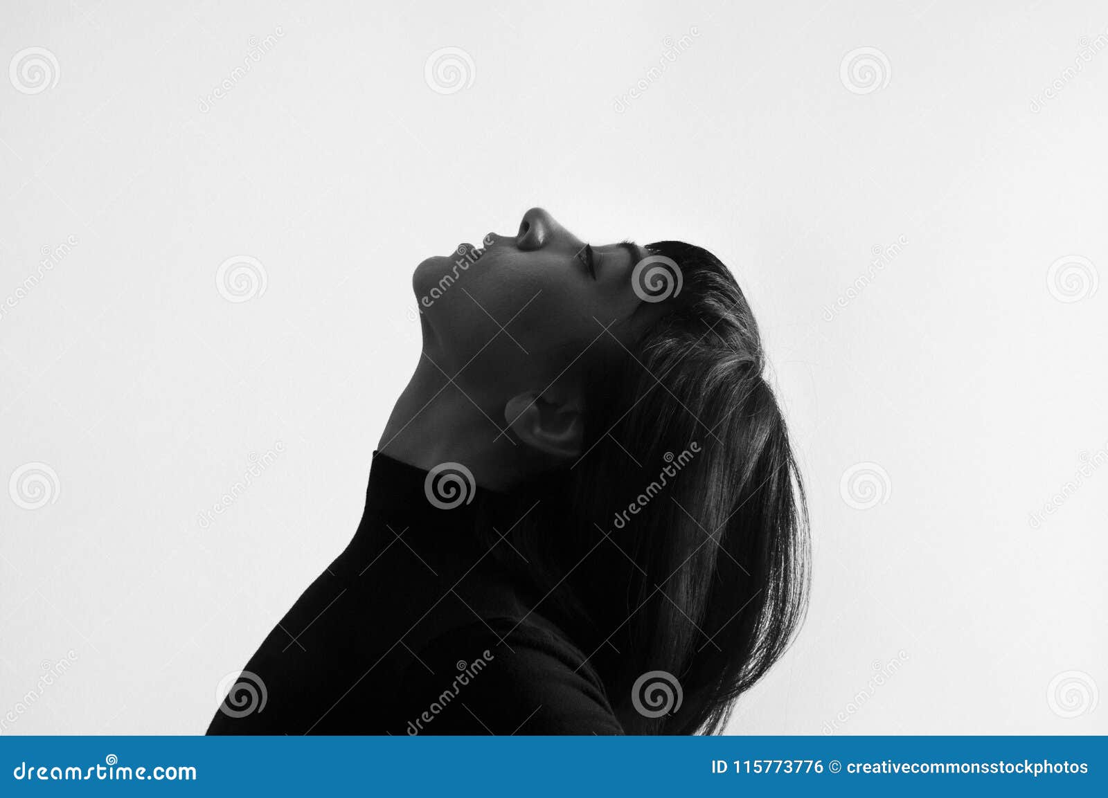 Female Grayscale Photo Facing Upward Picture. Image: 115773776