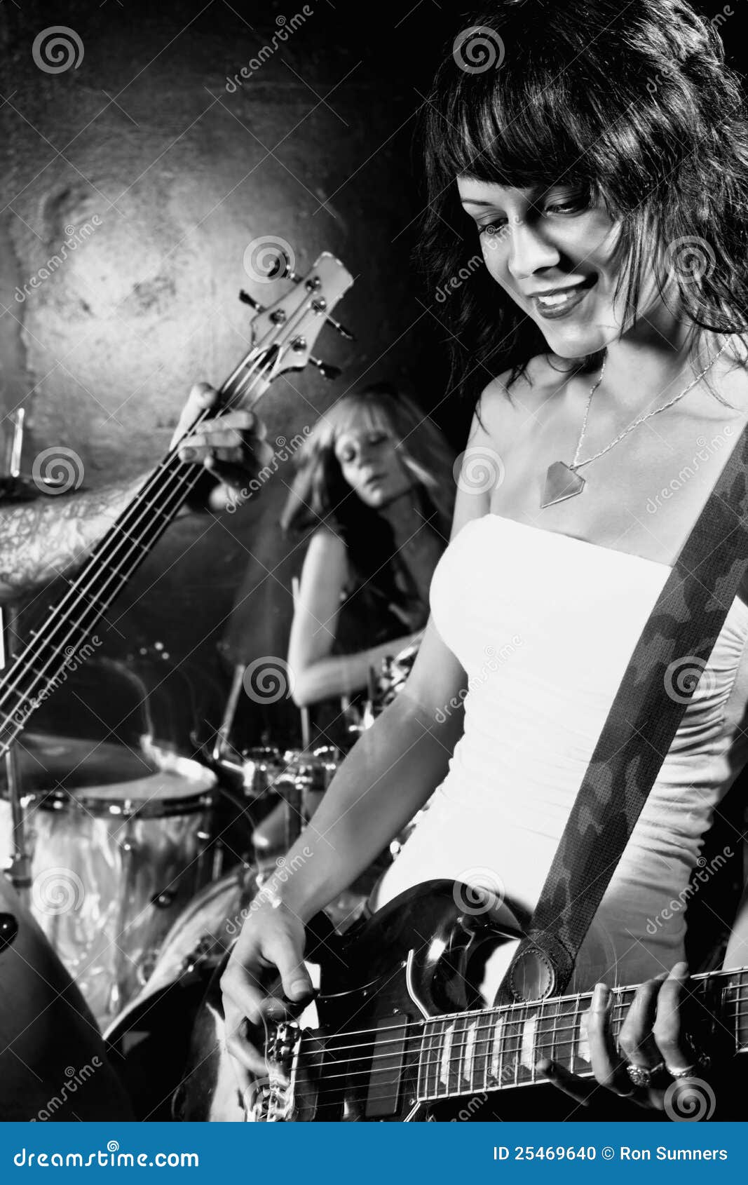 Female Guitarist Playing in Her Band Stock Photo - Image of audio ...