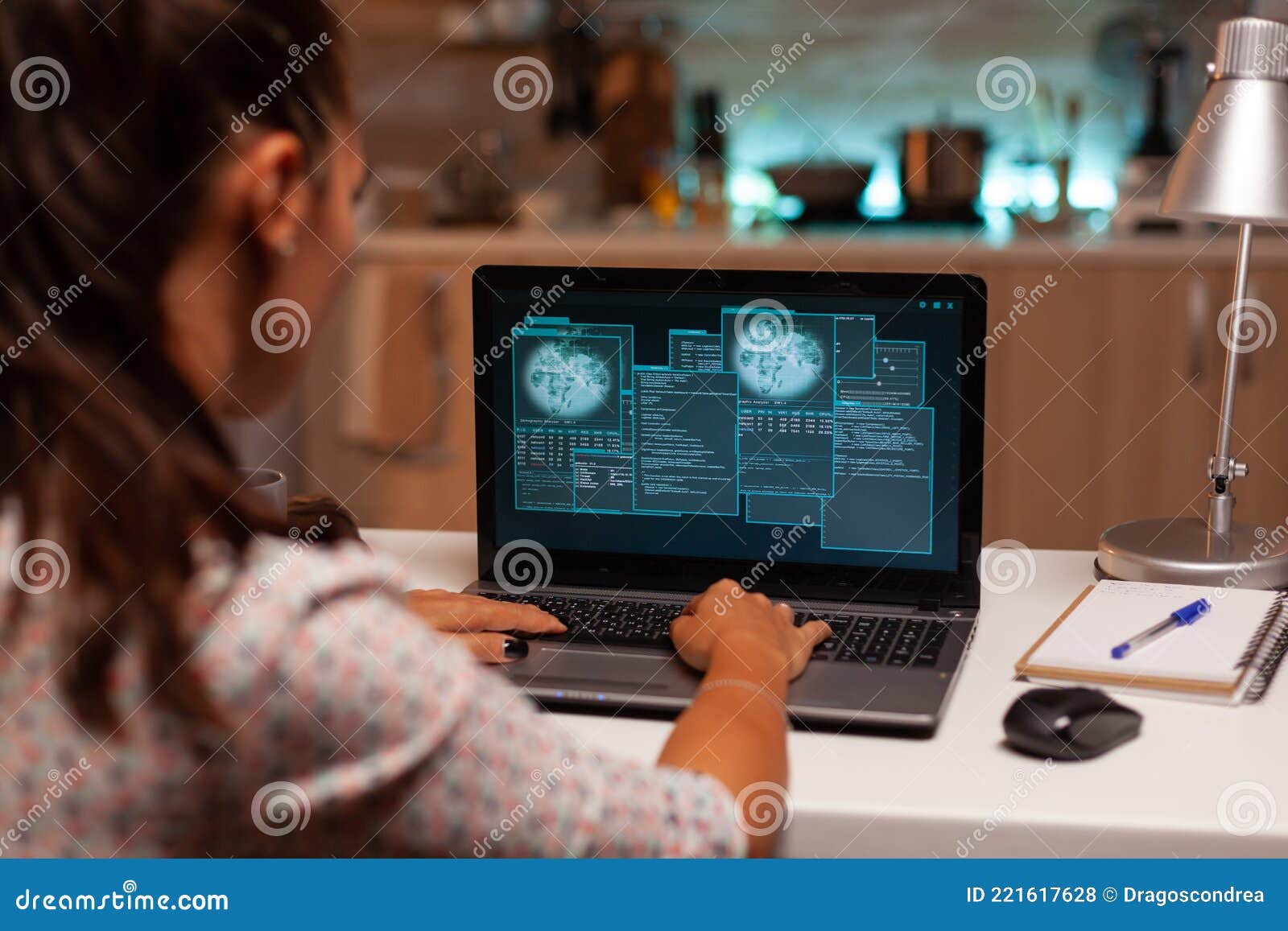 Female Hacer Cracking Security Firewall Stock Photo - Image of crime ...