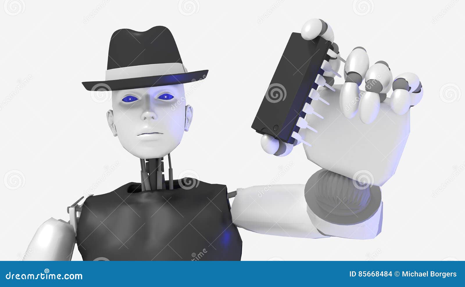 Female Hacker Black Hat Robot Holding a Chip Stock Illustration ...