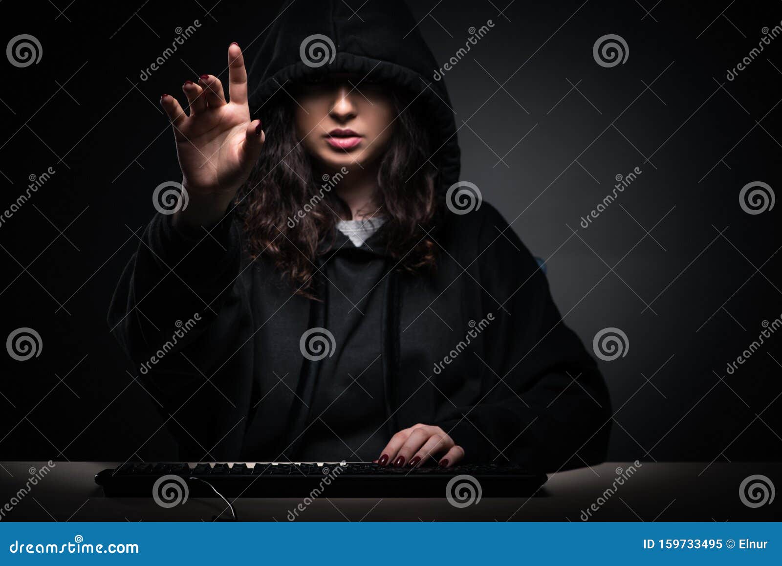 Female Hacker Hacking Security Firewall Late in Office Stock Image ...