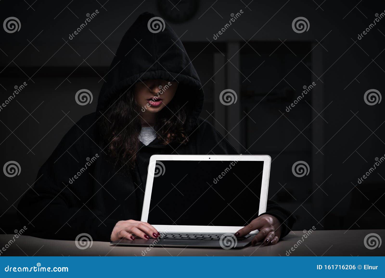 Female Hacker Hacking Security Firewall Late in Office Stock Photo ...