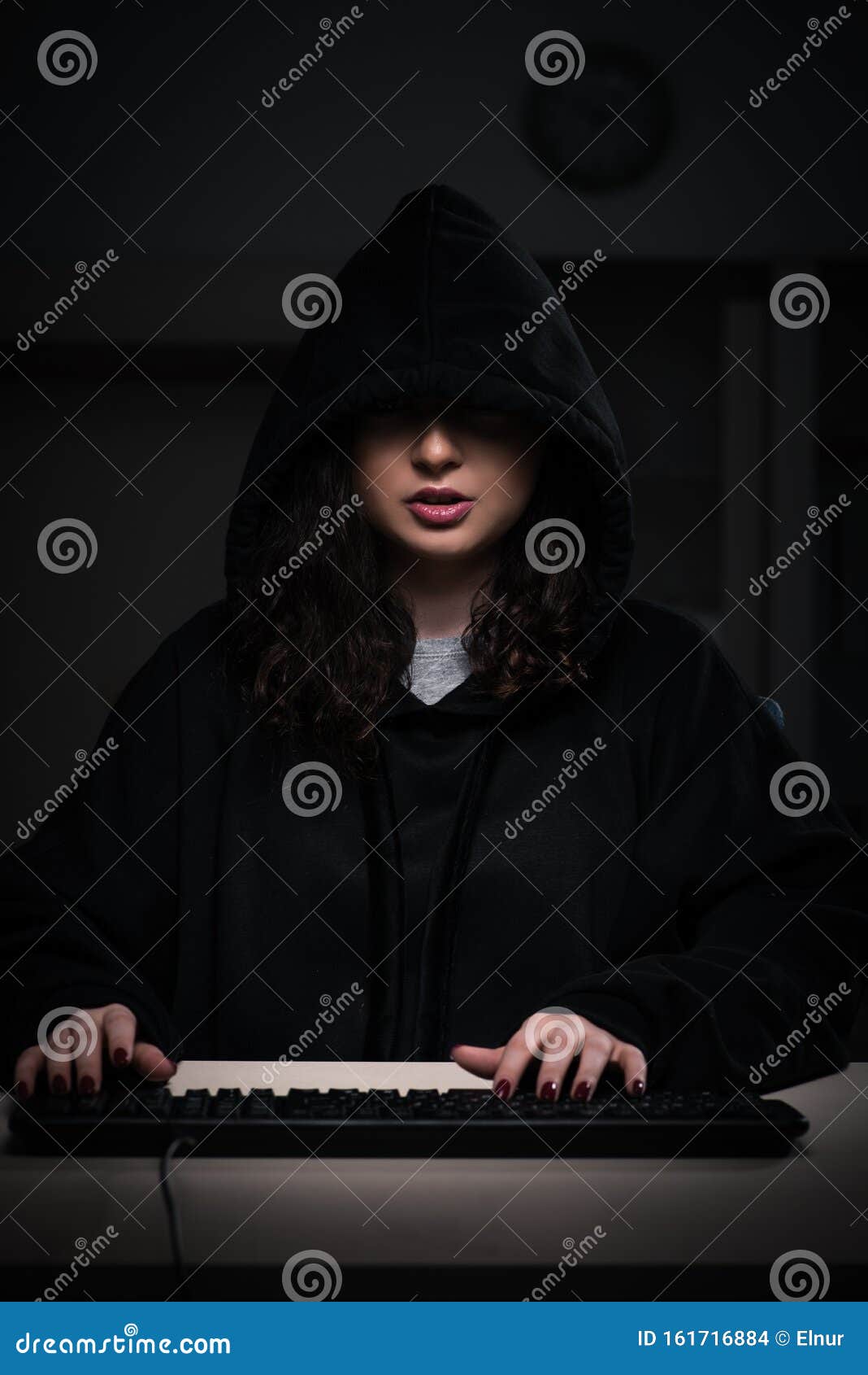 Female Hacker Hacking Security Firewall Late in Office Stock Photo ...