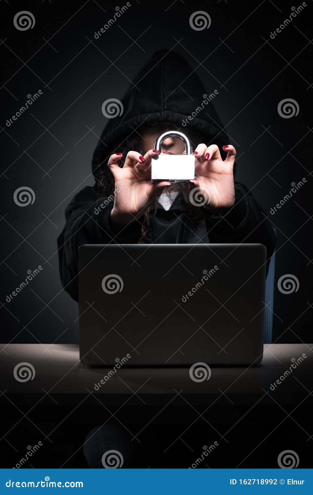 Female Hacker Hacking Security Firewall Late in Office Stock Photo ...