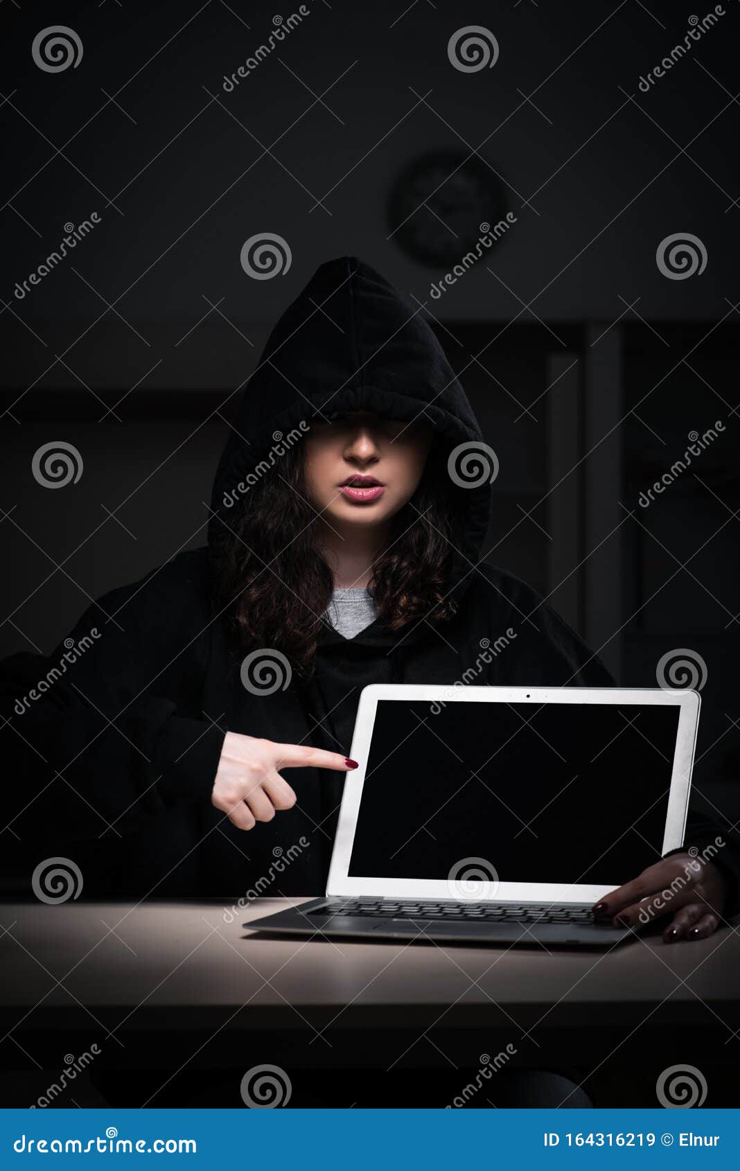 Female Hacker Hacking Security Firewall Late in Office Stock Image ...