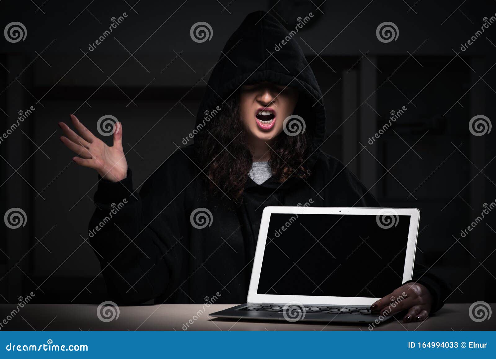 Female Hacker Hacking Security Firewall Late in Office Stock Image ...