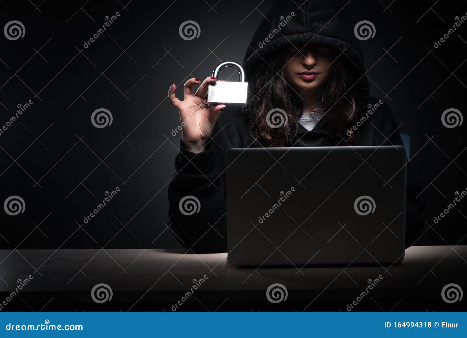 Female Hacker Hacking Security Firewall Late in Office Stock Photo ...