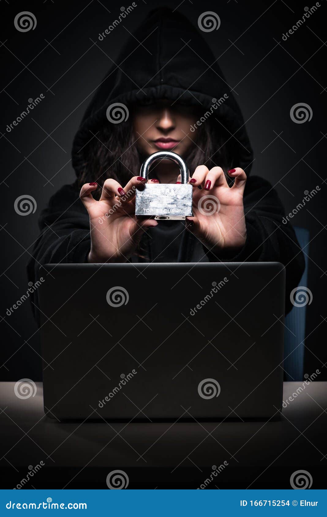 Female Hacker Hacking Security Firewall Late in Office Stock Photo ...