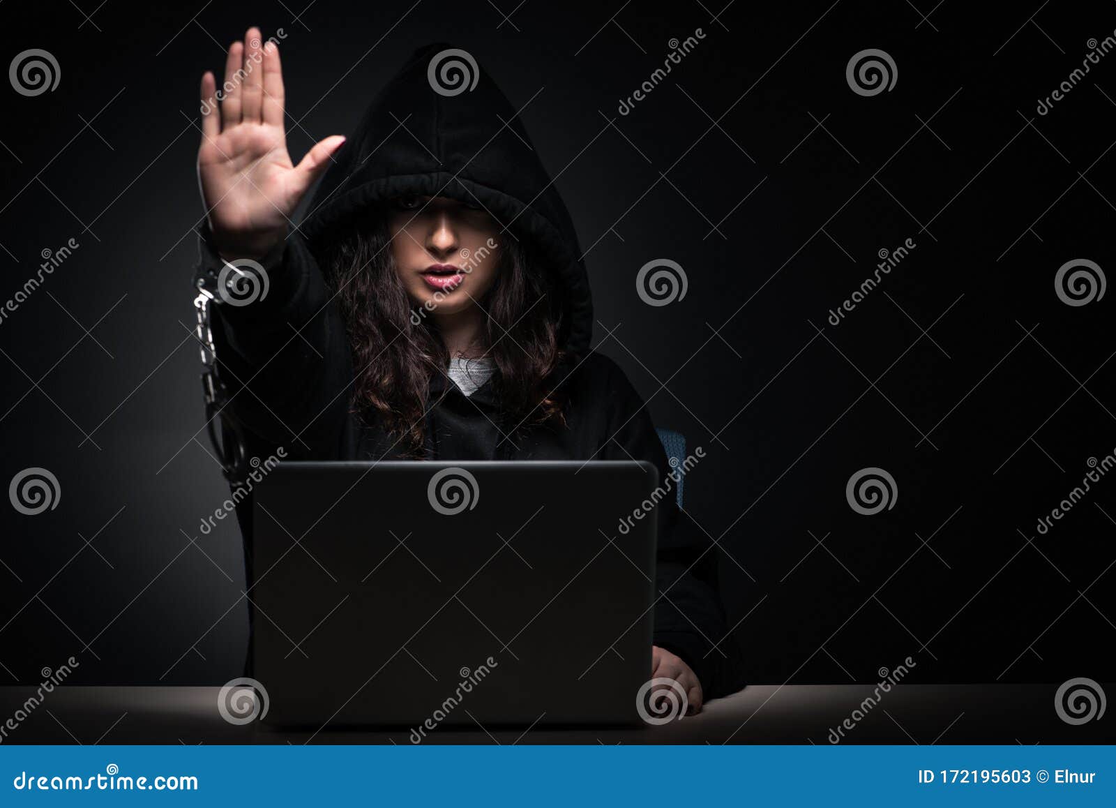 Female Hacker Hacking Security Firewall Late in Office Stock Image ...