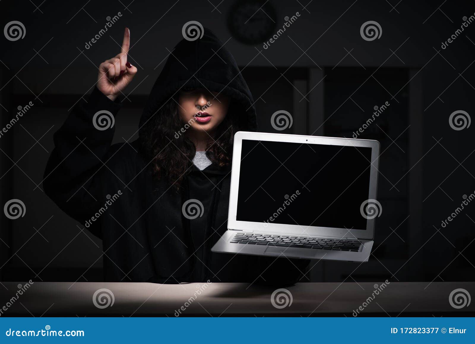 Female Hacker Hacking Security Firewall Late in Office Stock Image ...