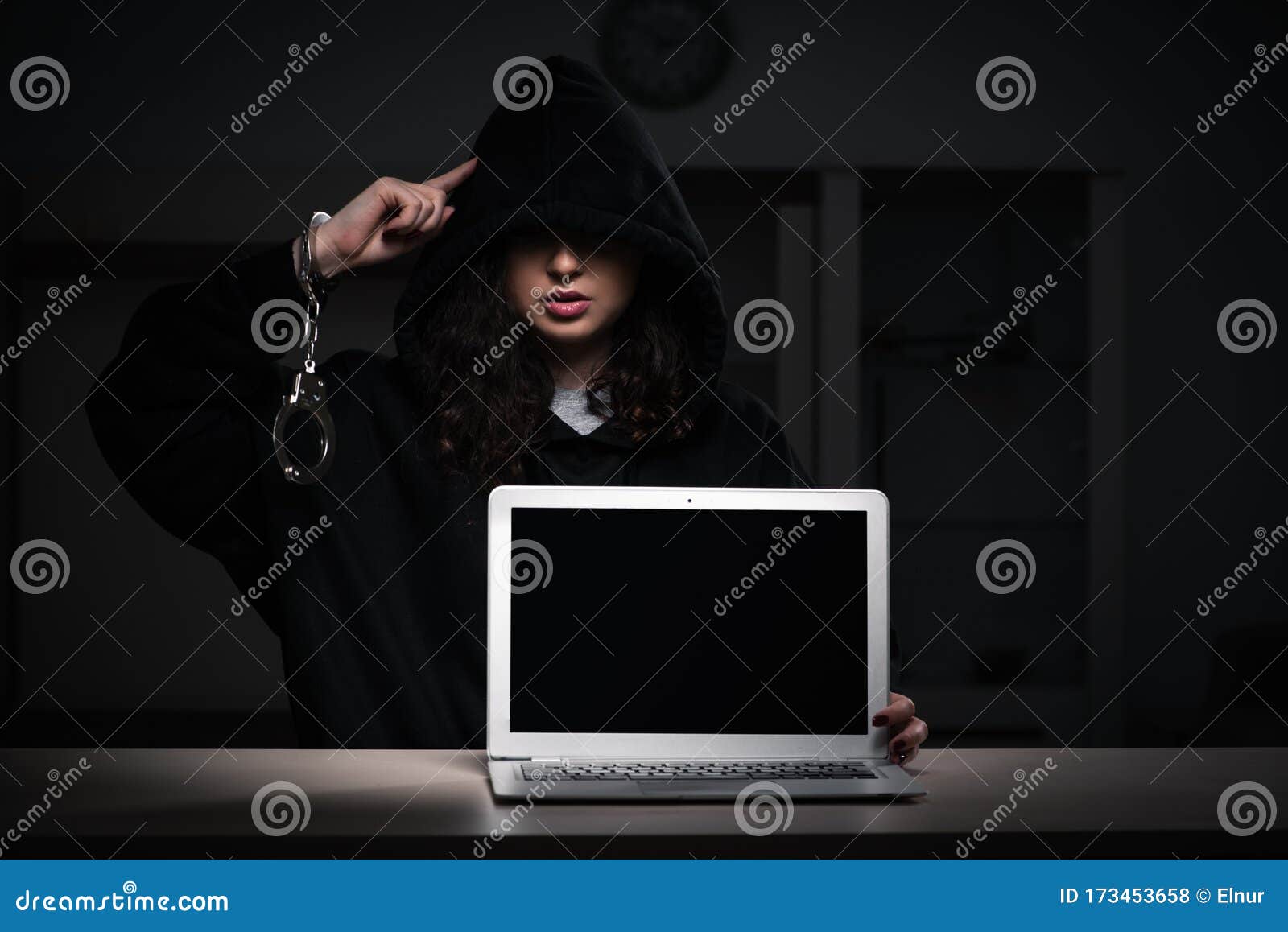 Female Hacker Hacking Security Firewall Late in Office Stock Photo ...