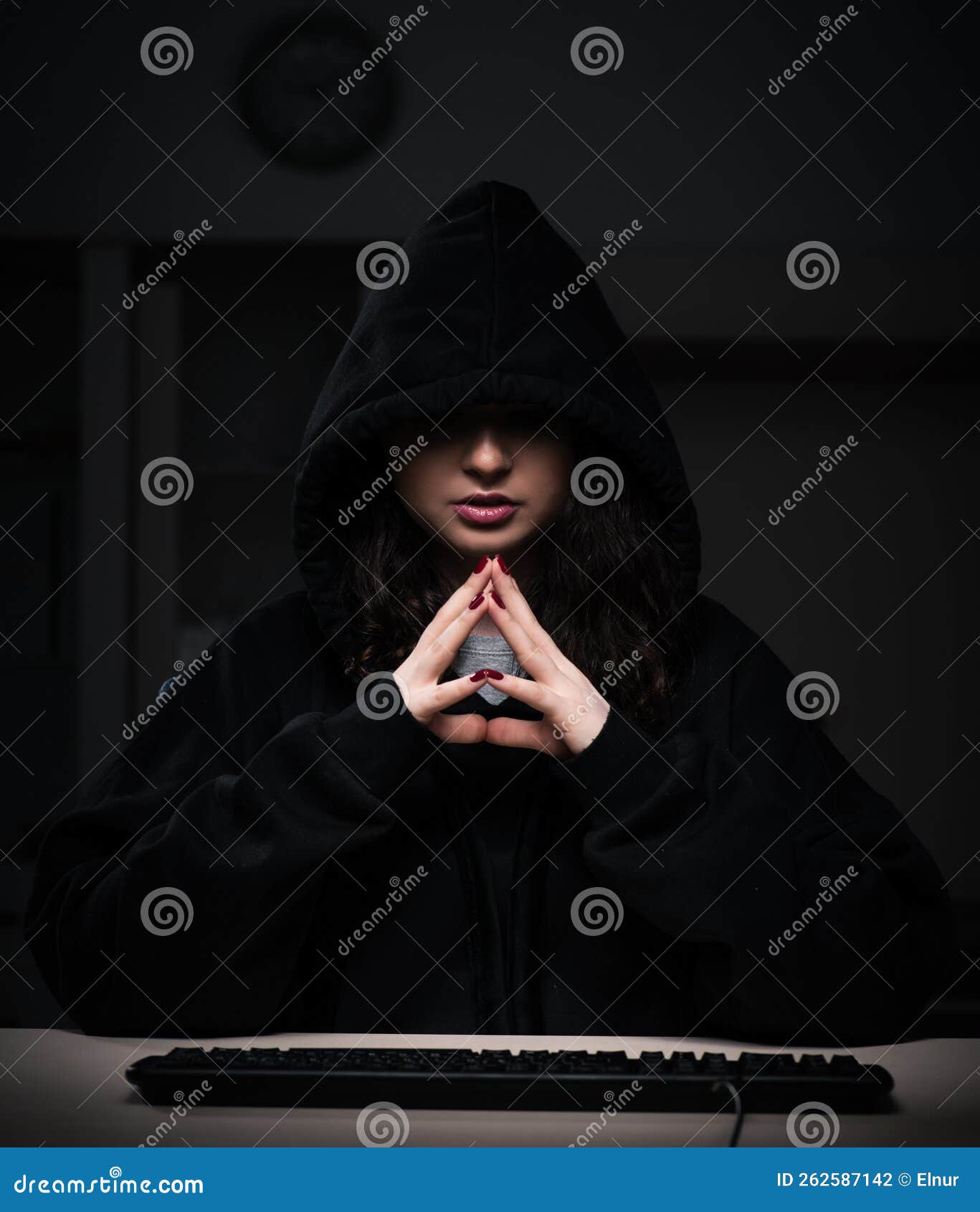 Female Hacker Hacking Security Firewall Late in Office Stock Photo ...