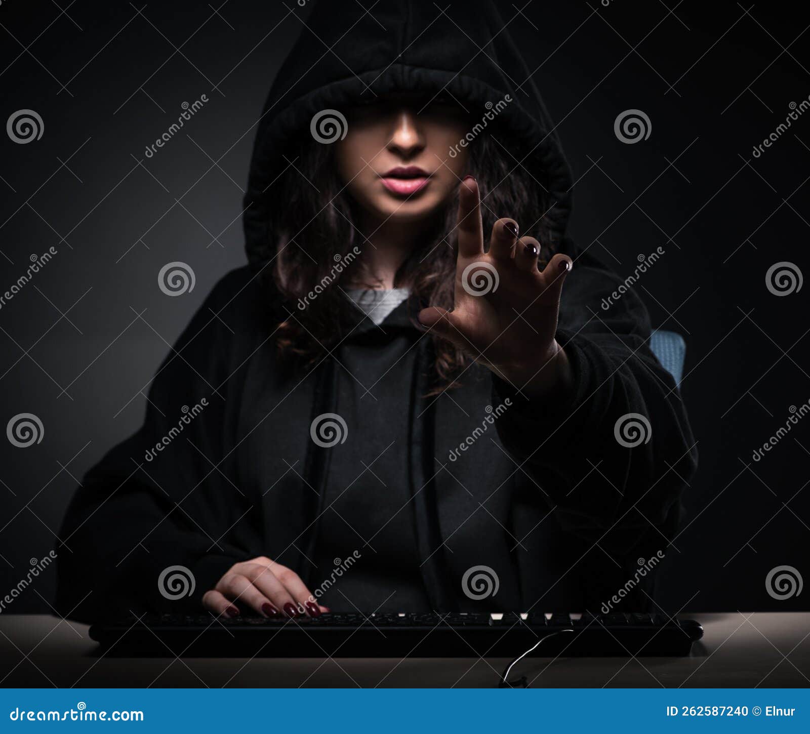 Female Hacker Hacking Security Firewall Late in Office Stock Photo ...