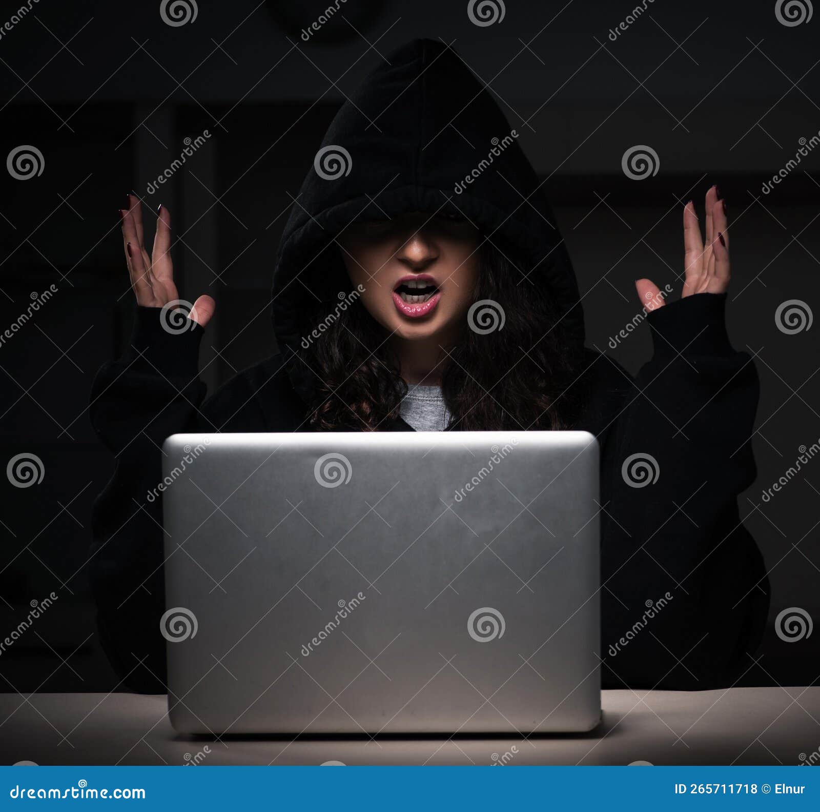 Female Hacker Hacking Security Firewall Late in Office Stock Photo ...