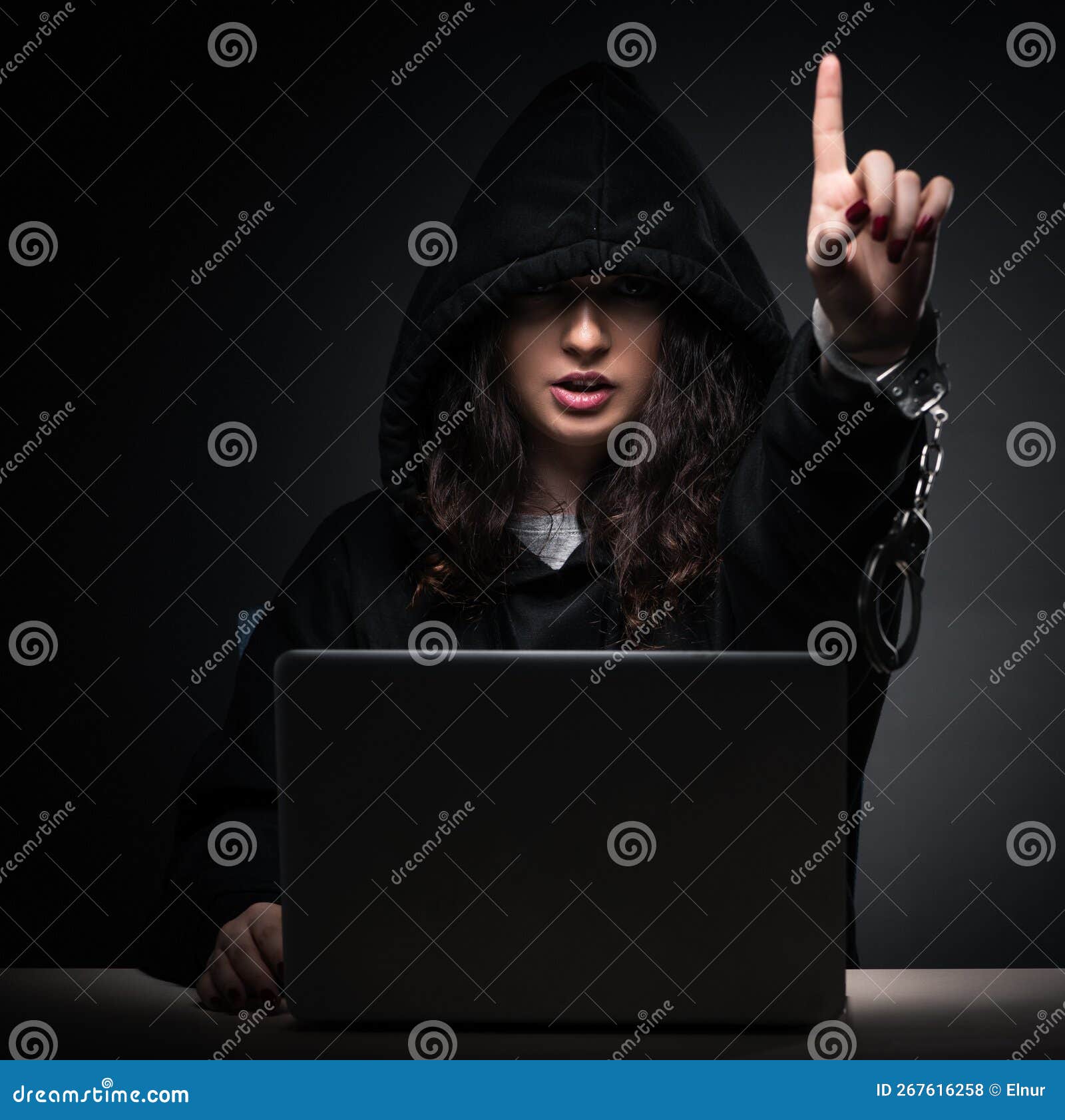 Female Hacker Hacking Security Firewall Late in Office Stock Photo ...