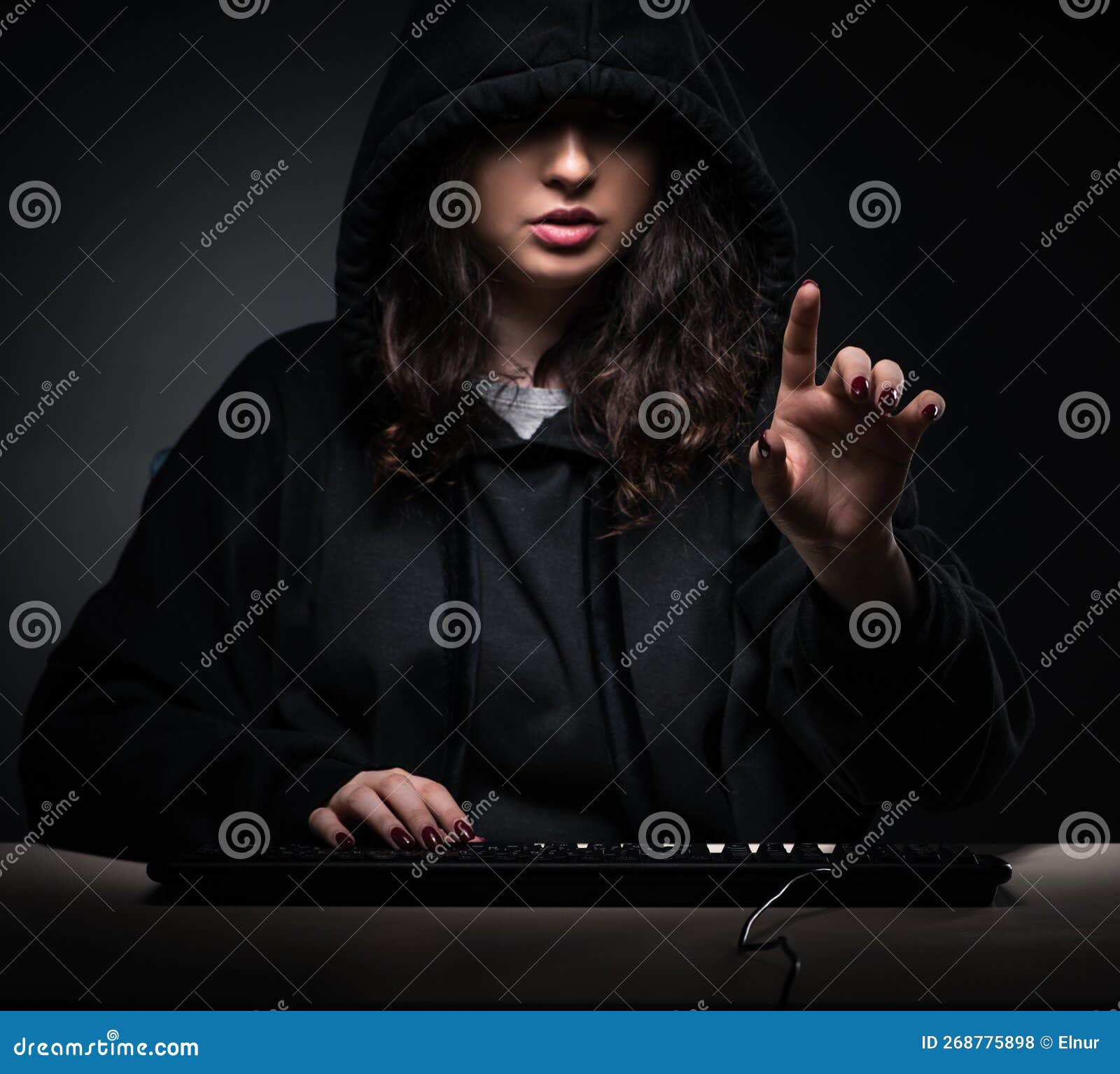 Female Hacker Hacking Security Firewall Late in Office Stock Photo ...