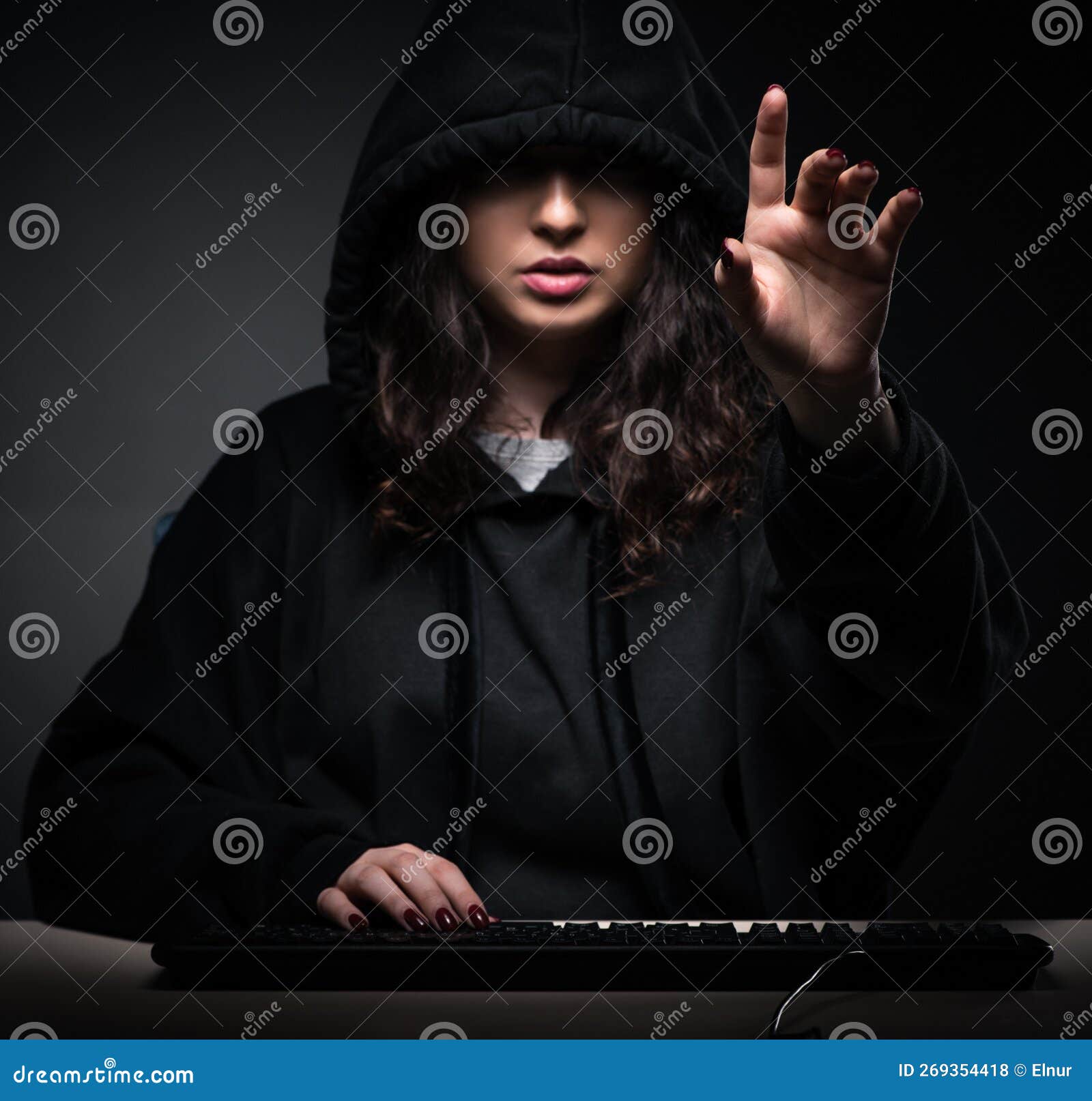 Female Hacker Hacking Security Firewall Late in Office Stock Photo ...