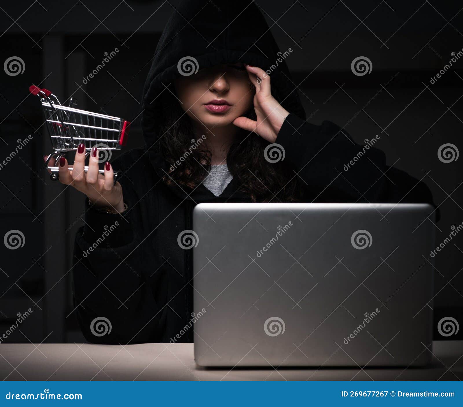 Female Hacker Hacking Security Firewall Late in Office Stock Image ...