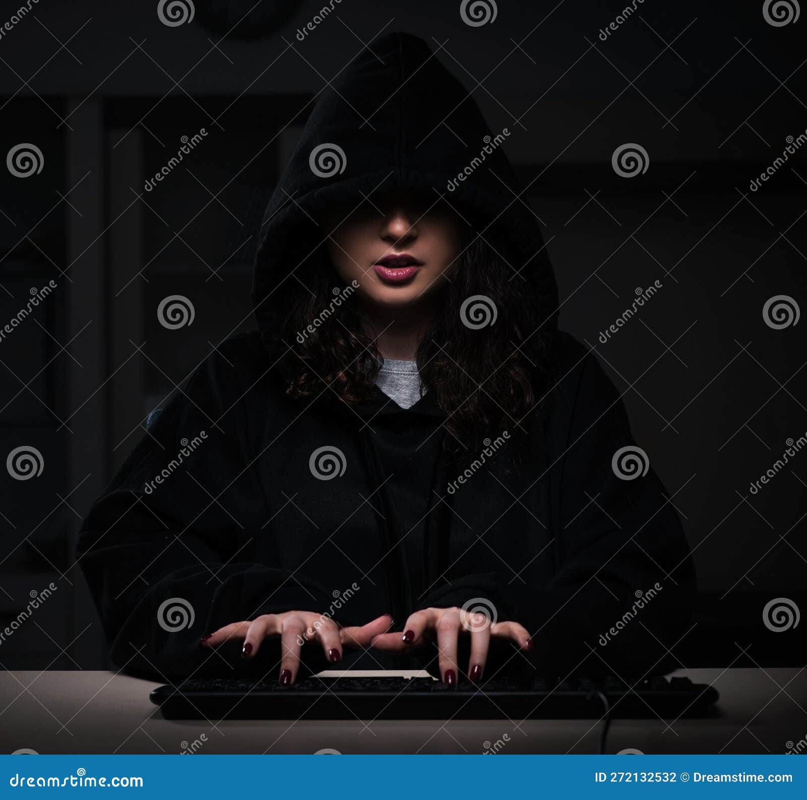Female Hacker Hacking Security Firewall Late in Office Stock Photo ...