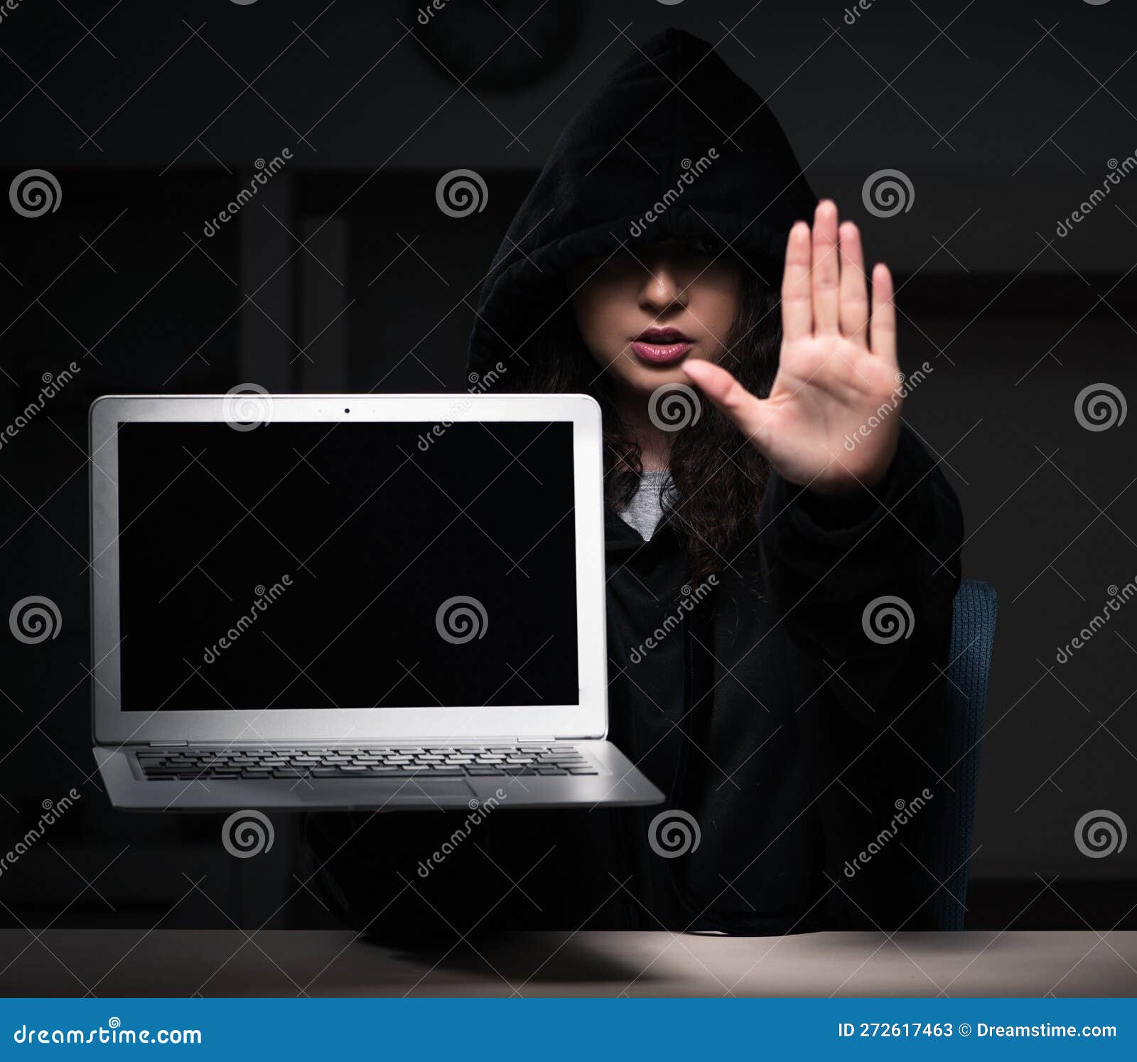 Female Hacker Hacking Security Firewall Late in Office Stock Image ...