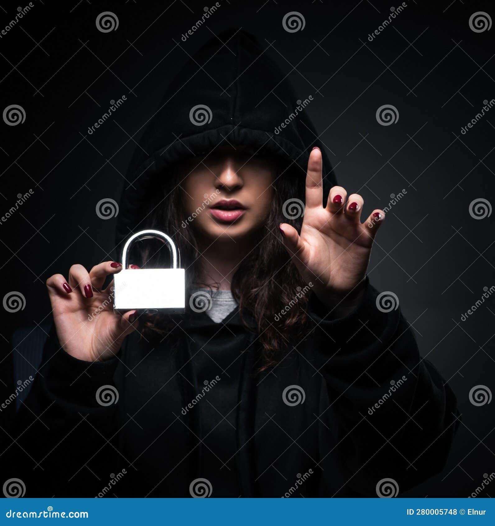 Female Hacker Hacking Security Firewall Late in Office Stock Photo ...