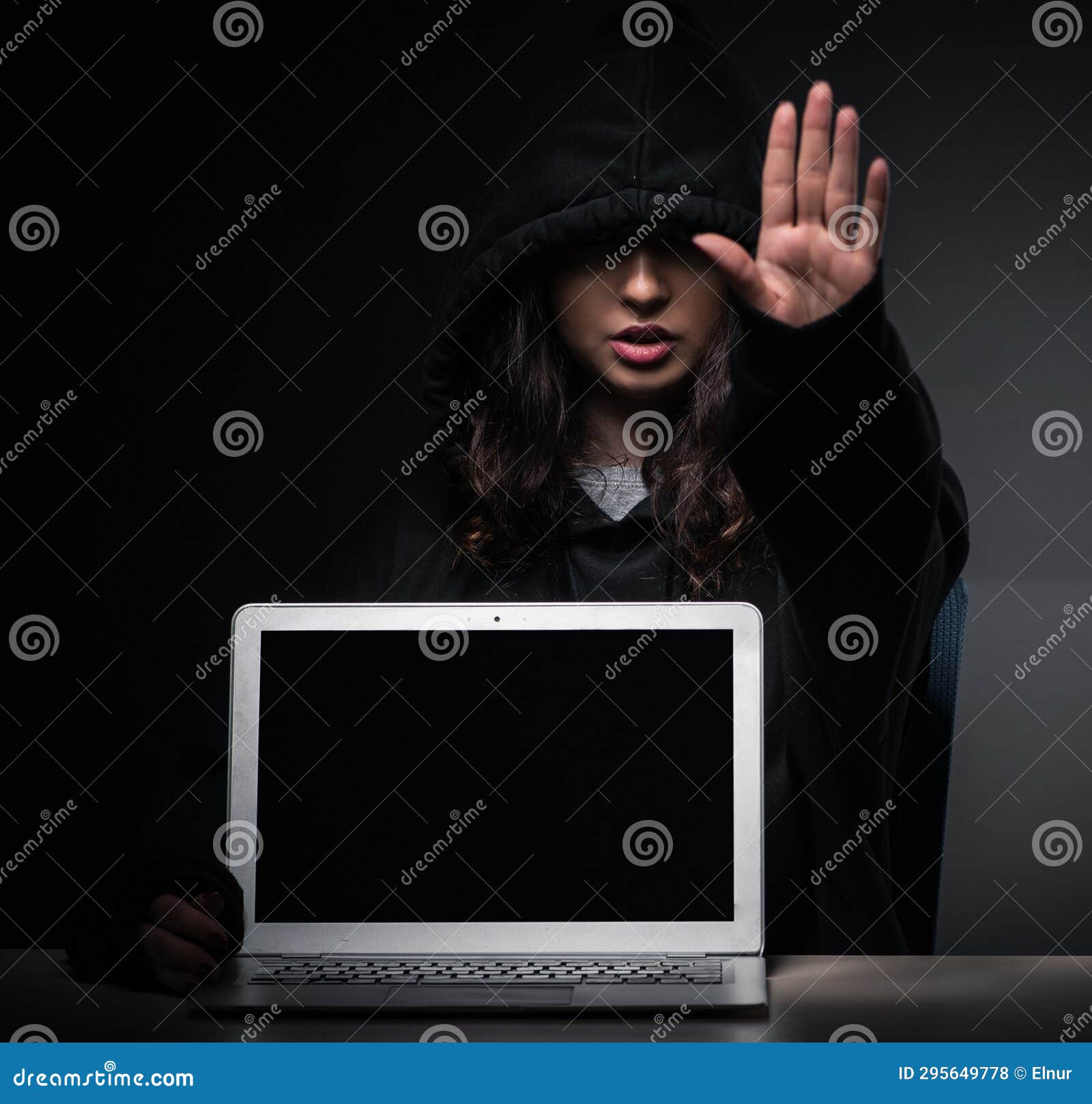 Female Hacker Hacking Security Firewall Late in Office Stock Photo ...