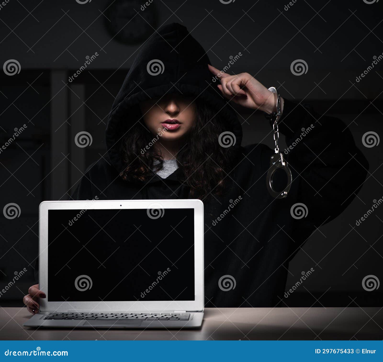 Female Hacker Hacking Security Firewall Late in Office Stock Image ...