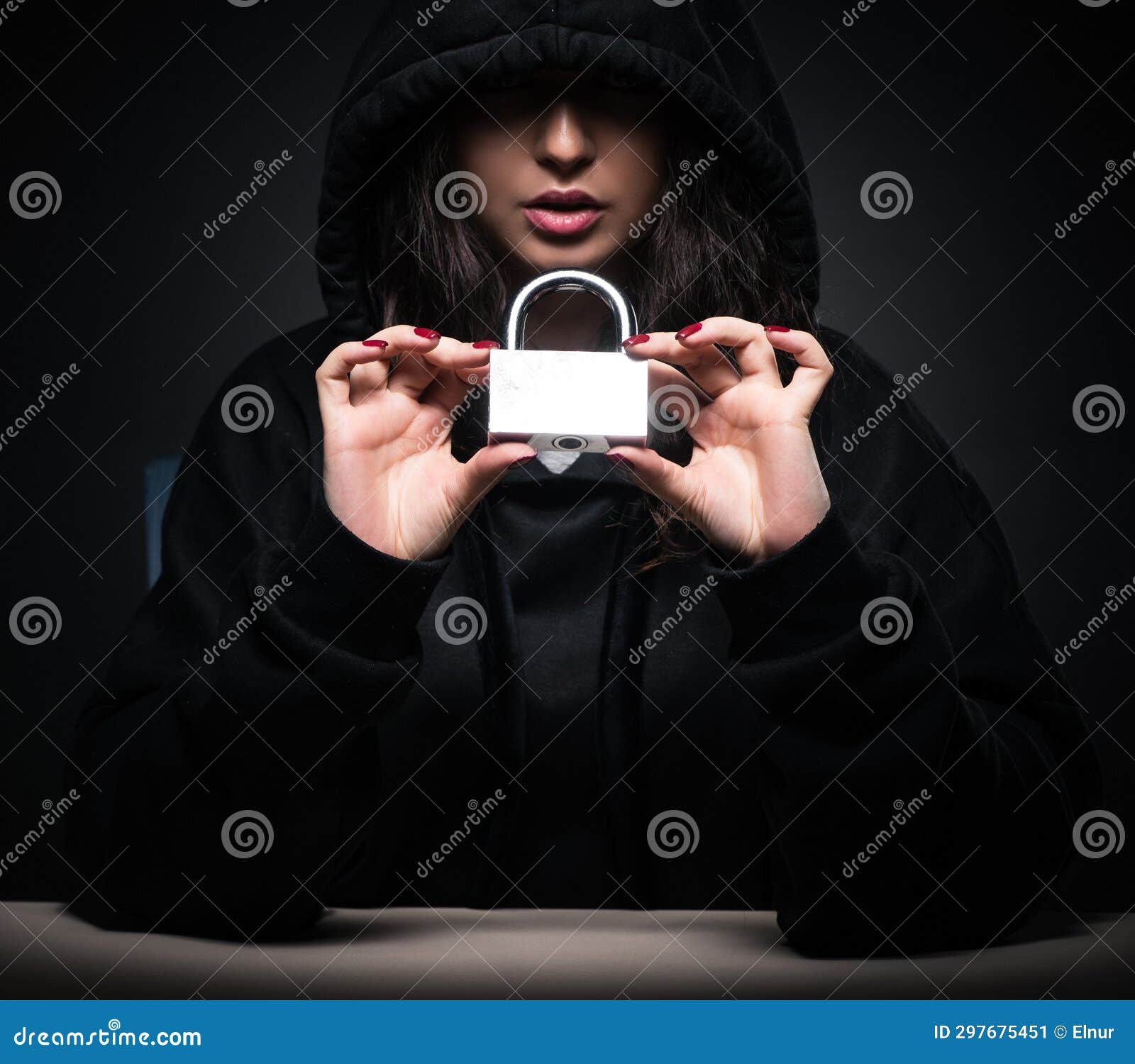 Female Hacker Hacking Security Firewall Late in Office Stock Image ...