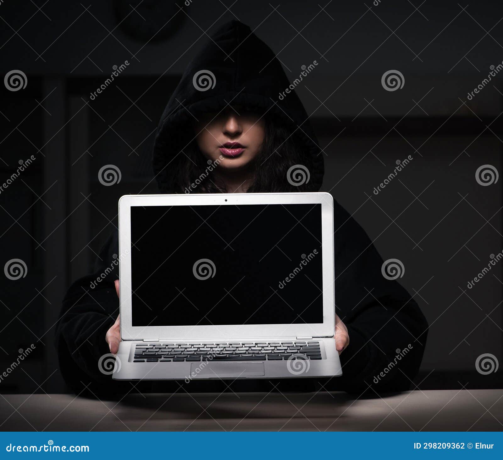 Female Hacker Hacking Security Firewall Late in Office Stock Photo ...