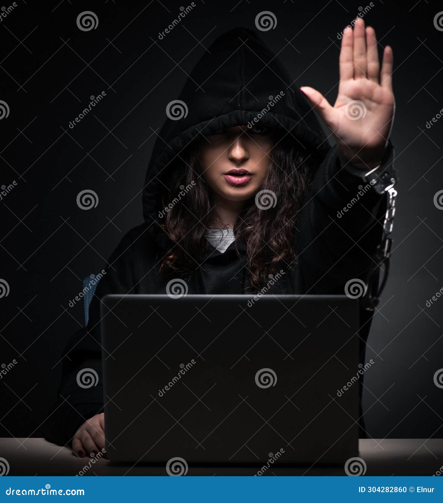 Female Hacker Hacking Security Firewall Late in Office Stock Photo ...