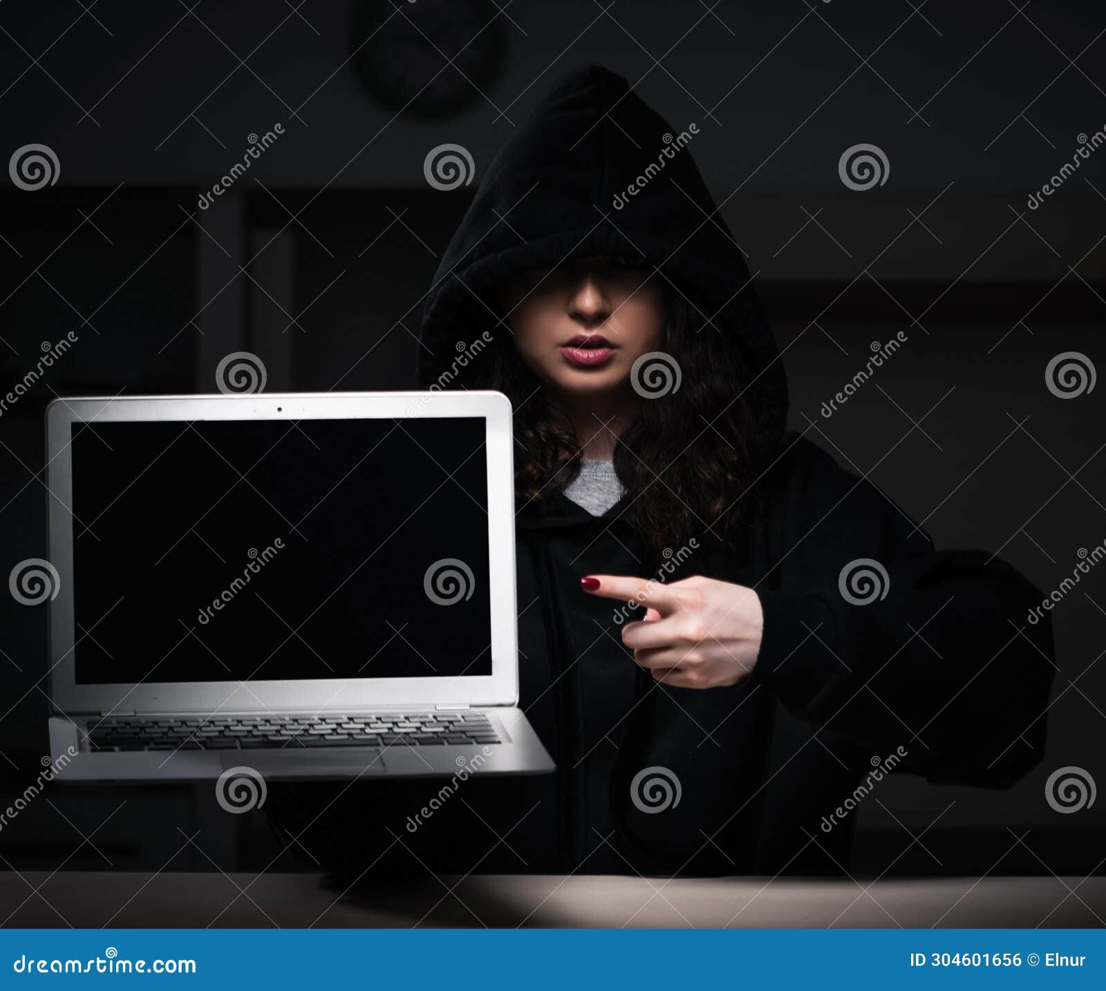 Female Hacker Hacking Security Firewall Late in Office Stock Photo ...