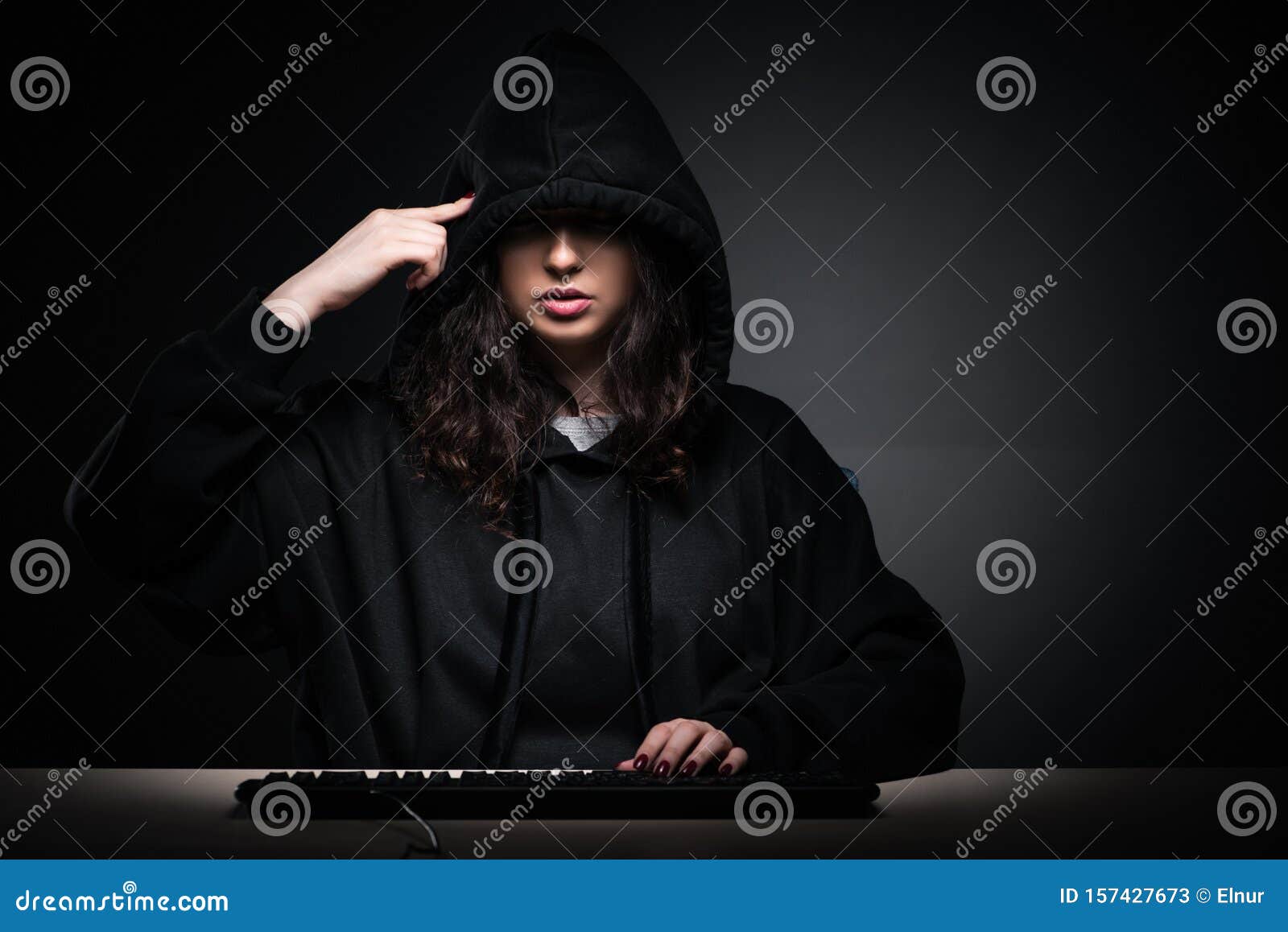 Female Hacker Hacking Security Firewall Late in Office Stock Image ...