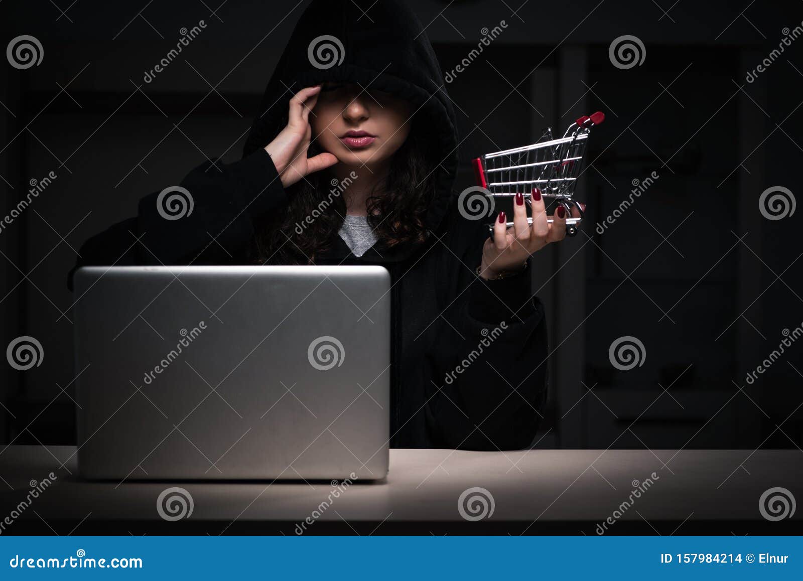 Female Hacker Hacking Security Firewall Late in Office Stock Photo ...