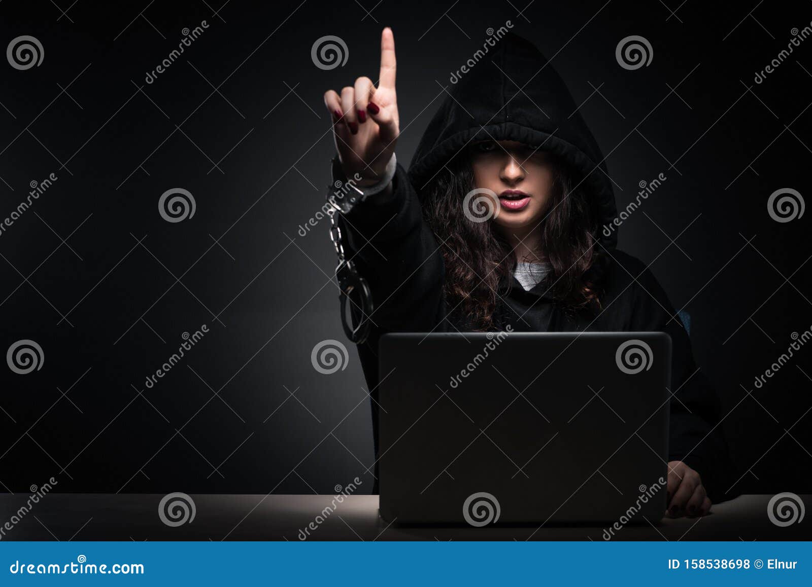 Female Hacker Hacking Security Firewall Late in Office Stock Photo ...