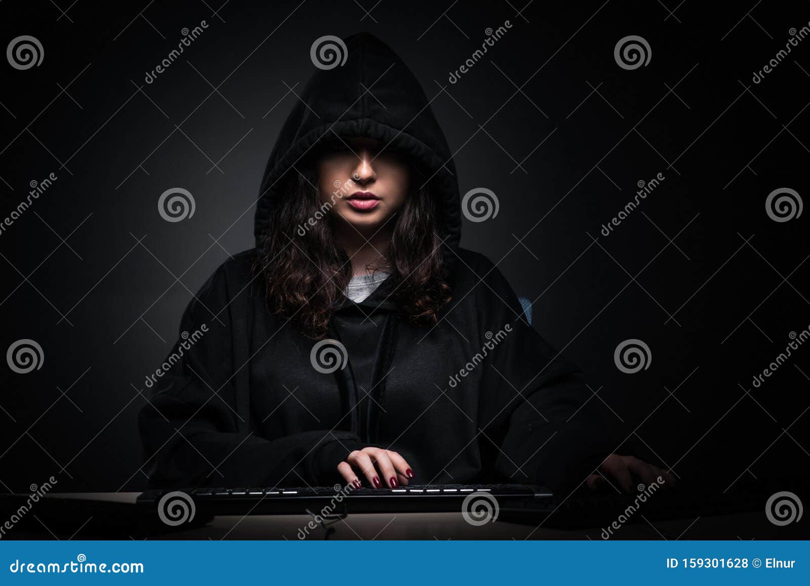 Female Hacker Hacking Security Firewall Late in Office Stock Photo ...