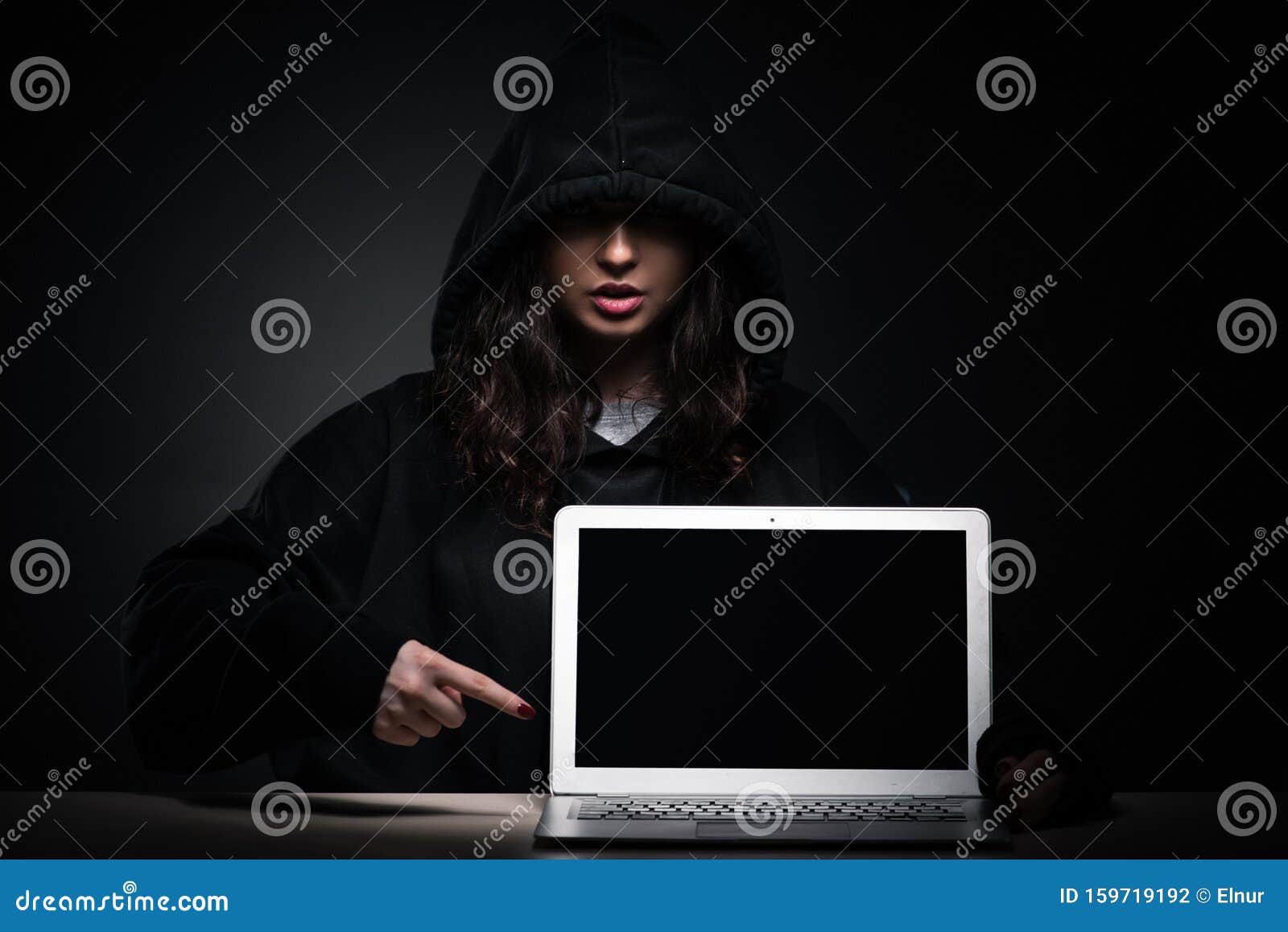 Female Hacker Hacking Security Firewall Late in Office Stock Photo ...