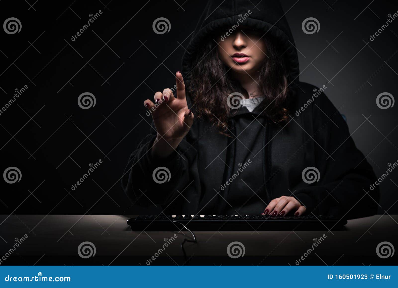 Female Hacker Hacking Security Firewall Late in Office Stock Image ...