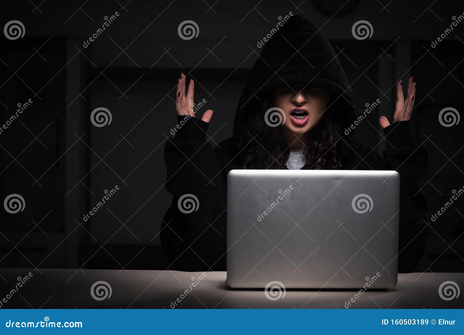Female Hacker Hacking Security Firewall Late in Office Stock Image ...