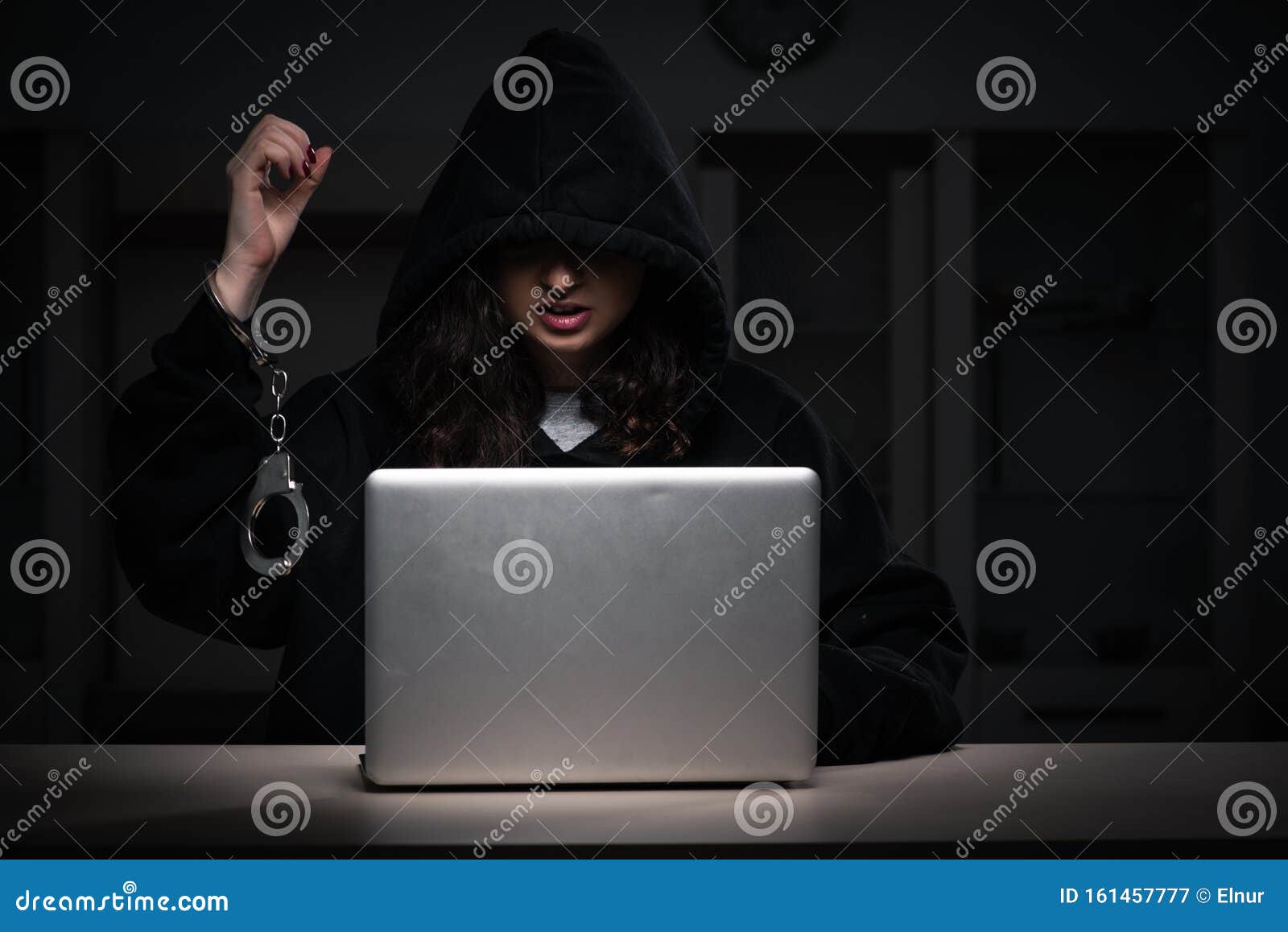 Female Hacker Hacking Security Firewall Late in Office Stock Image ...