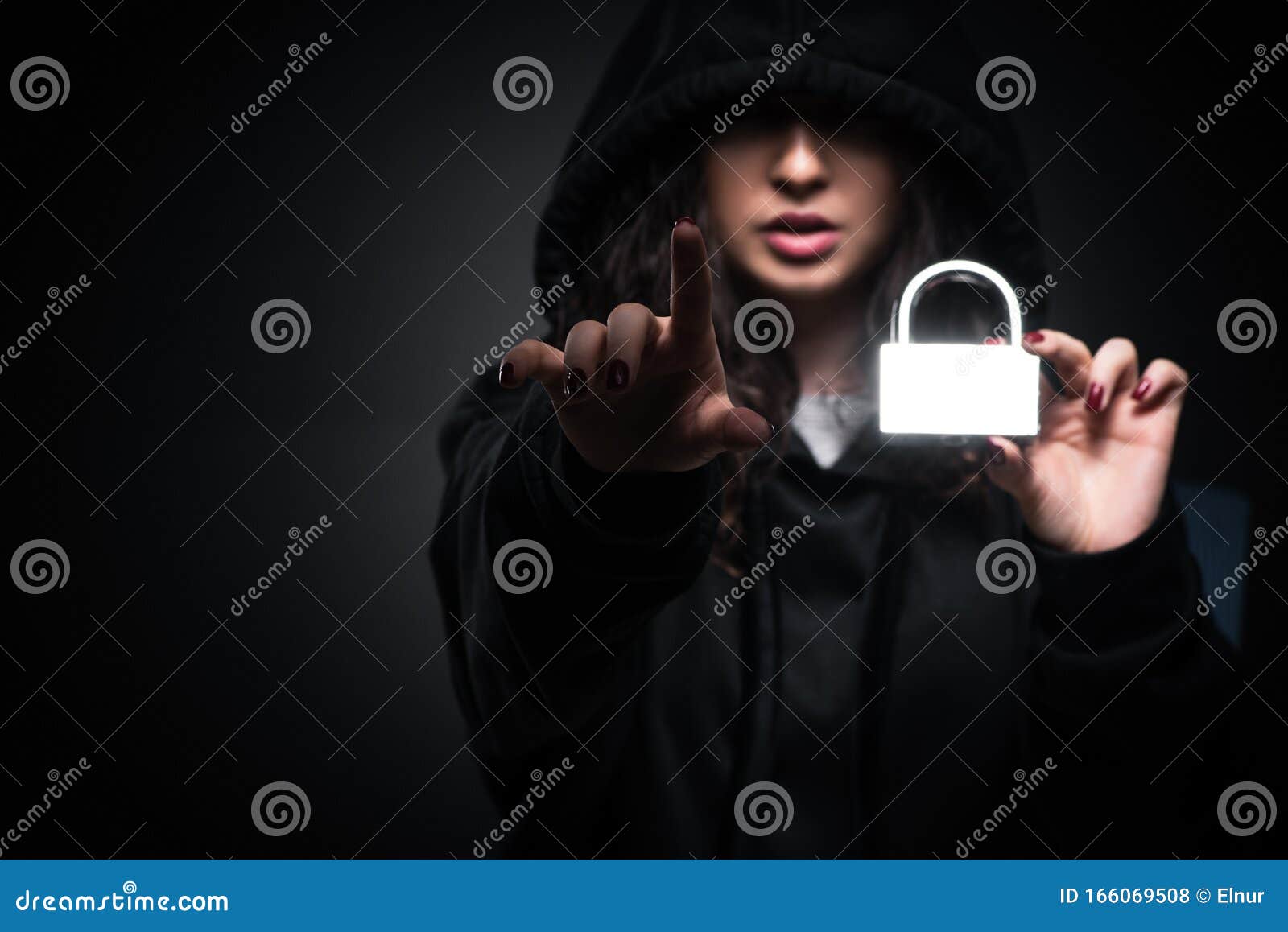 Female Hacker Hacking Security Firewall Late in Office Stock Photo ...