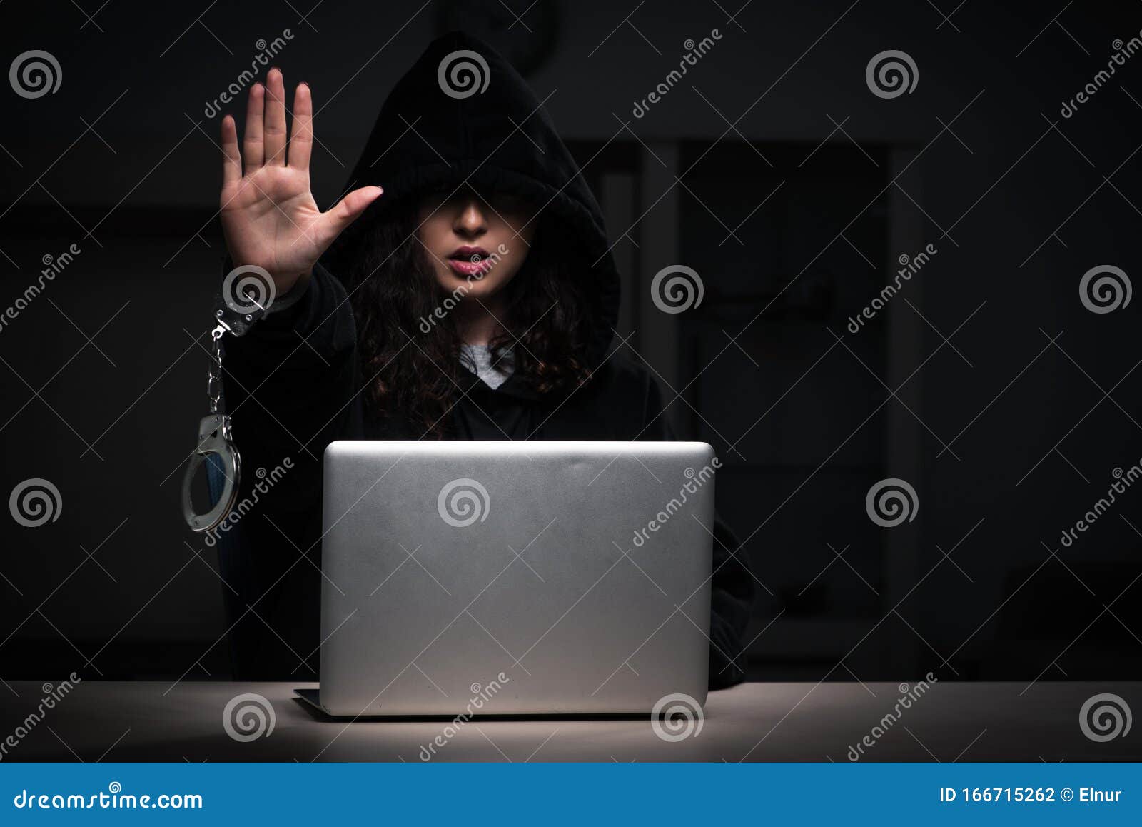 Female Hacker Hacking Security Firewall Late in Office Stock Photo ...