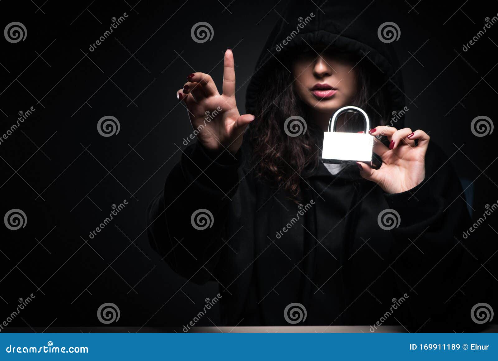 Female Hacker Hacking Security Firewall Late in Office Stock Image ...