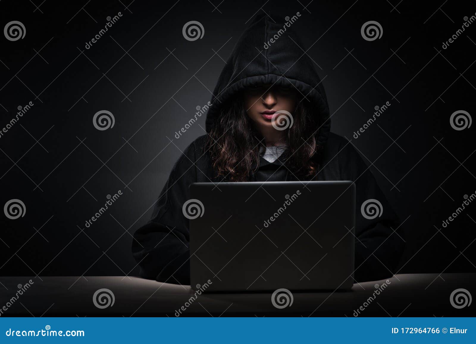 Female Hacker Hacking Security Firewall Late in Office Stock Photo ...